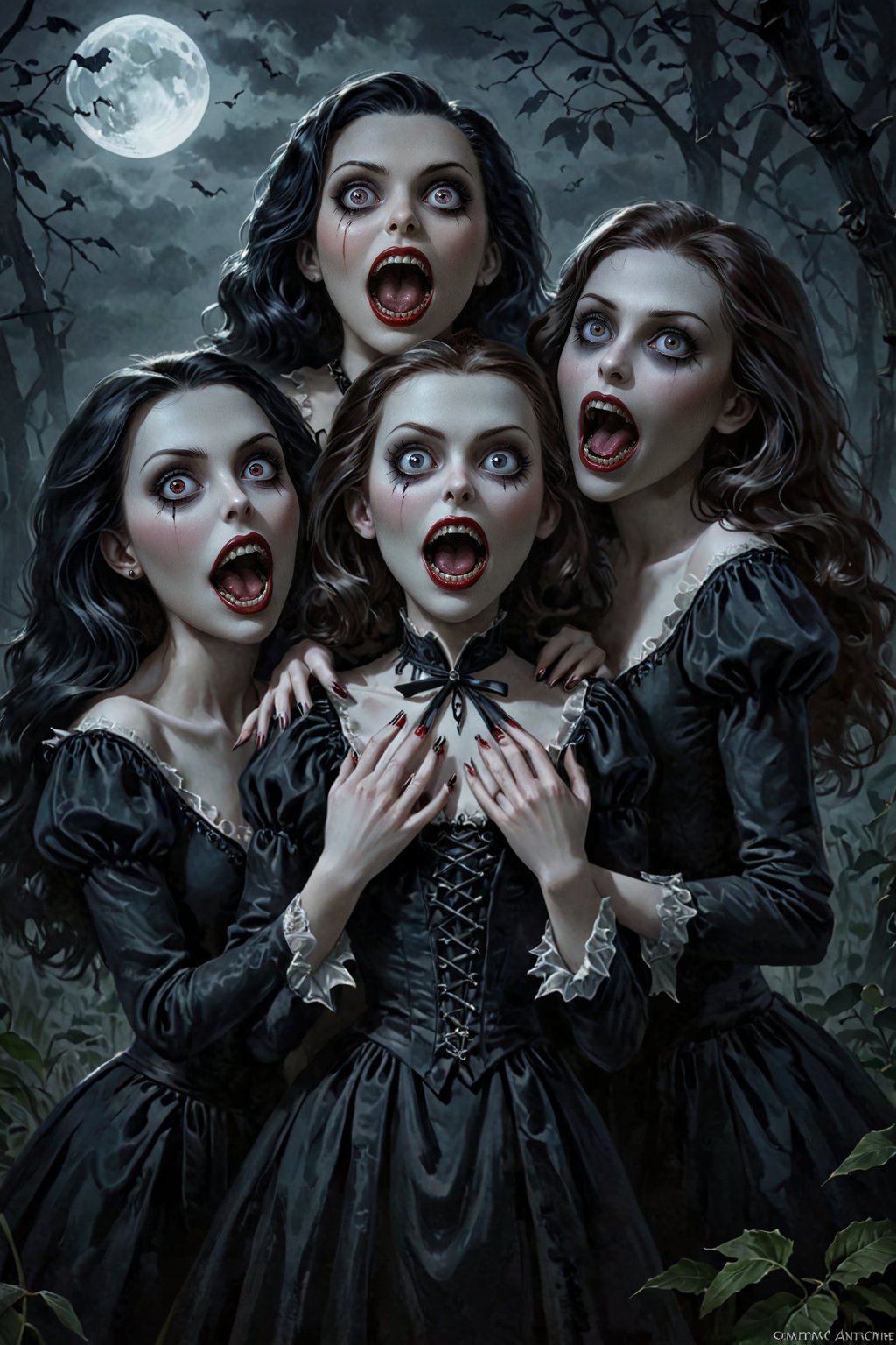 A haunting portrait of three f | image created by Fantasiekunst69 ...