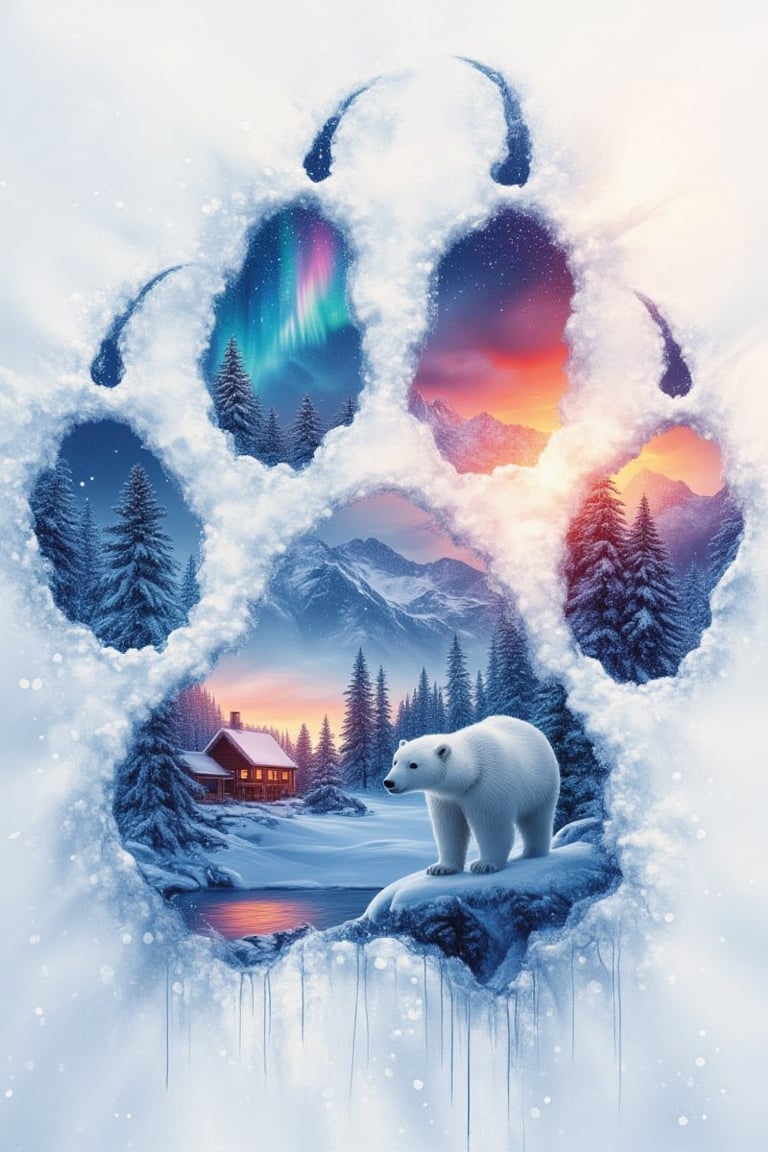 A bear paw print in snow, reve | image created by Korsow | Tensor.Art