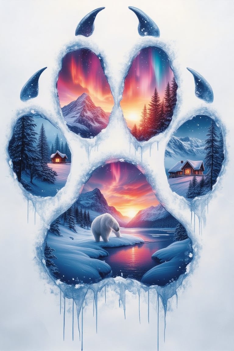 A bear paw print in snow, reve | image created by Korsow | Tensor.Art