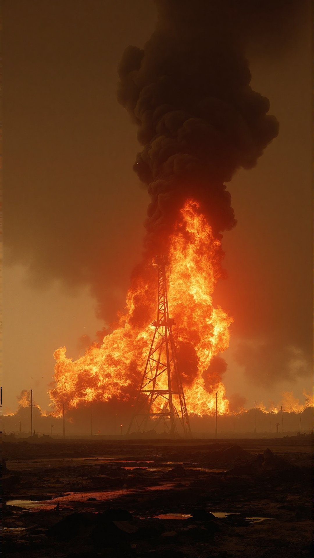 A fiery inferno engulfs an oil | image created by Korsow | Tensor.Art