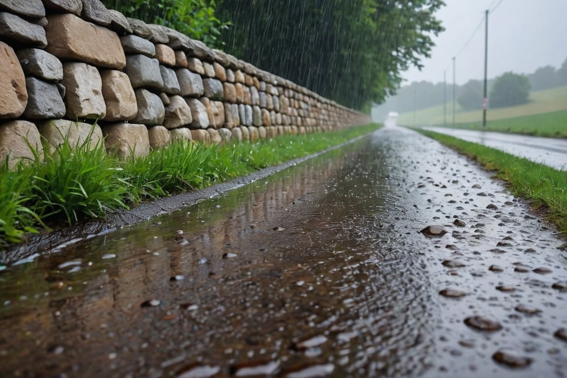Stone wall road in the country | image created by Aiartmanager | Tensor.Art
