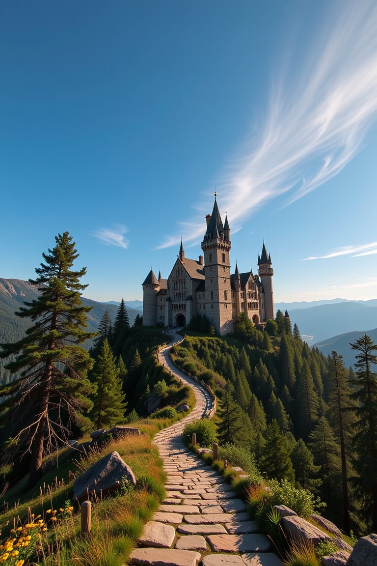 A grand castle stands atop a r | image created by Cédric | Tensor.Art