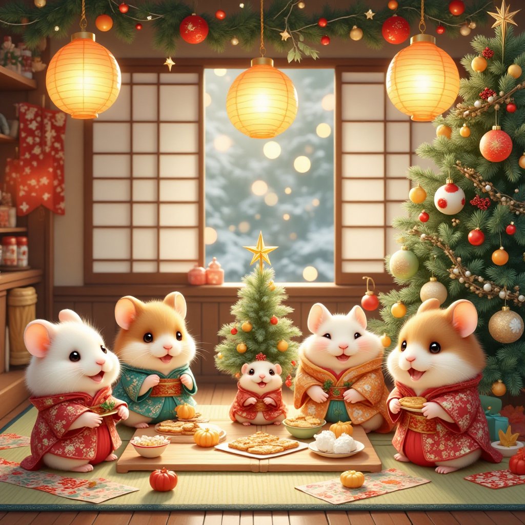 Hamster Christmas 和風 | image created by spinat | Tensor.Art