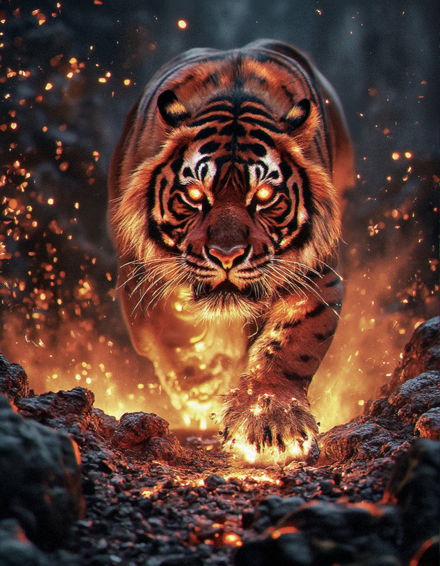 A powerful tiger with a striki | image created by Hunter | Tensor.Art