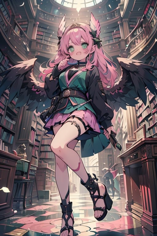 bird wings, pink hair, long ha | image created by Endelot | Tensor.Art