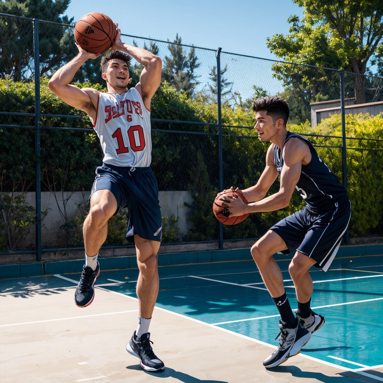 Boys' pastime：basketball 1 on | image created by PurinAI | Tensor.Art