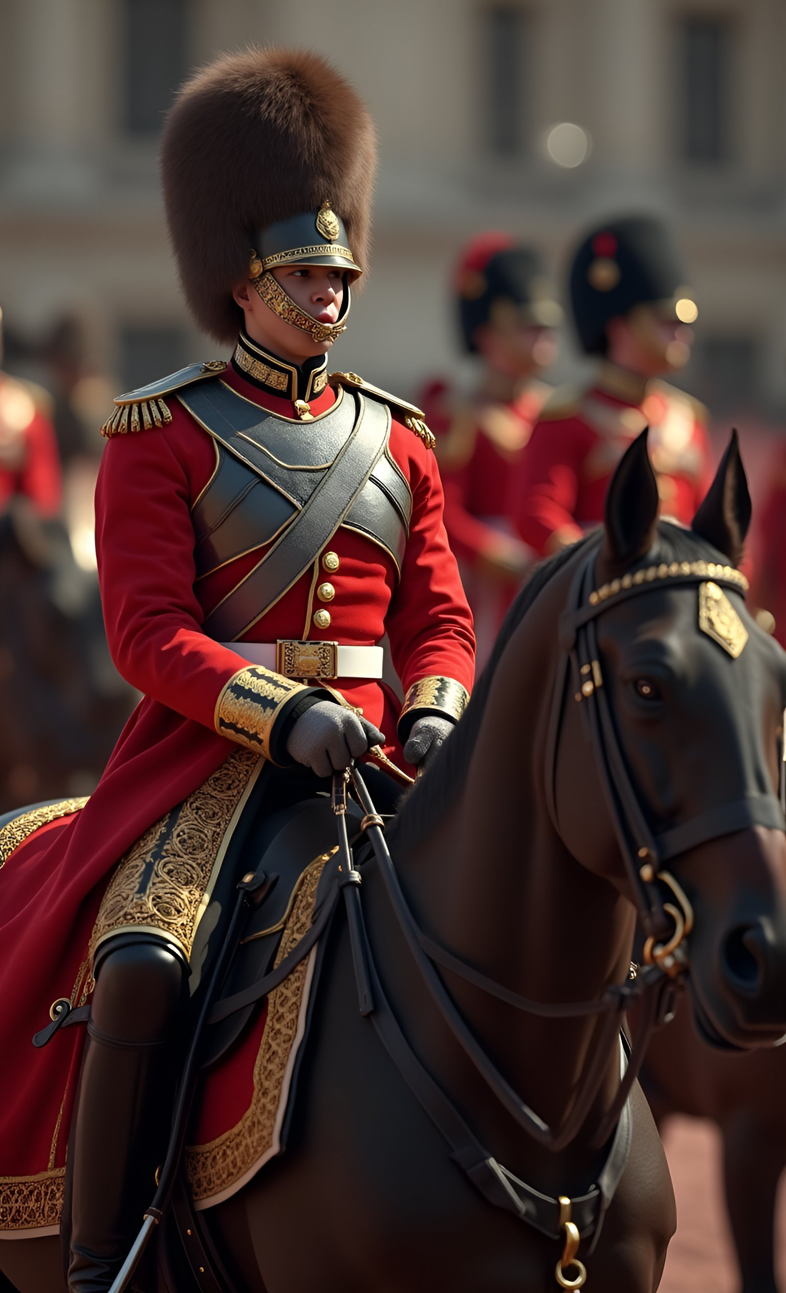 The King's Guard guards Buckin | image created by lingko | Tensor.Art