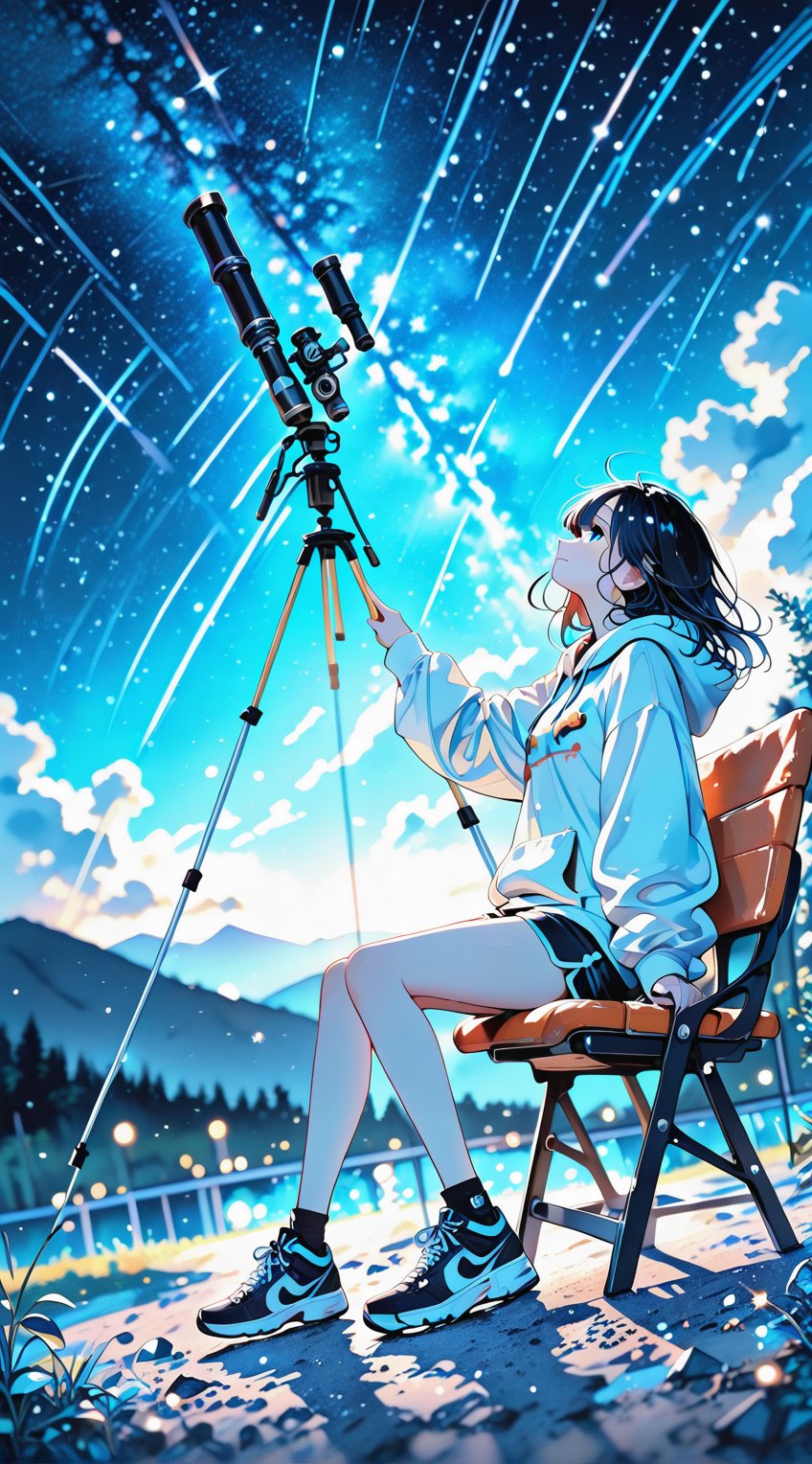 telescope, 1 woman, sky, solo, | image created by kei | Tensor.Art