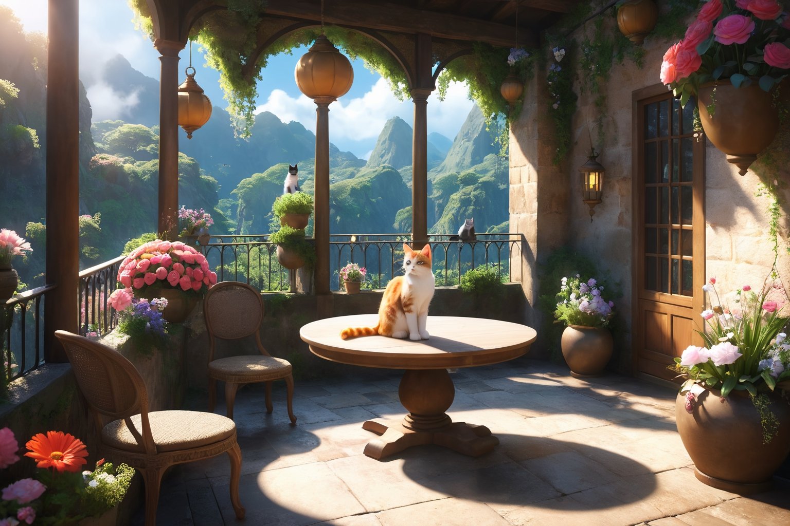 (((1cat))) in an veranda inter | image created by Fabiola | Tensor.Art