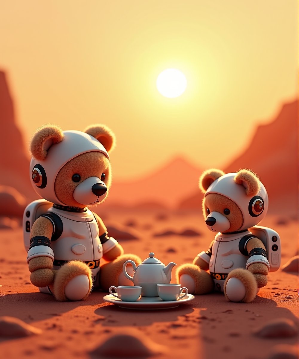 Teddy bear tea party on Mars | image created by paulbc | Tensor.Art