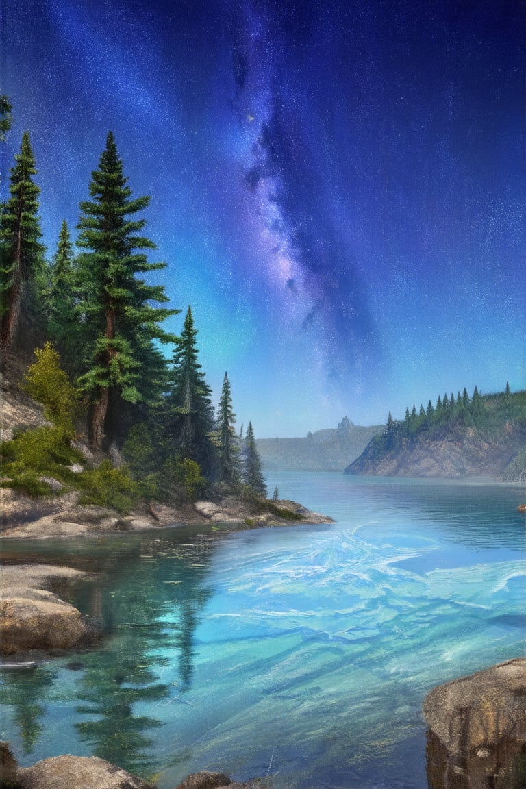 A serene lakeside with crystal | image created by Fahfah | Tensor.Art