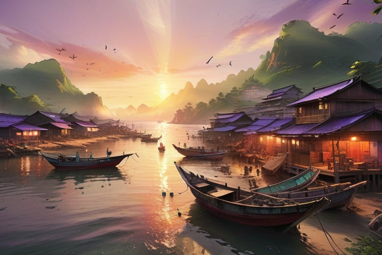 A picturesque Asian fishing vi | image created by user ...