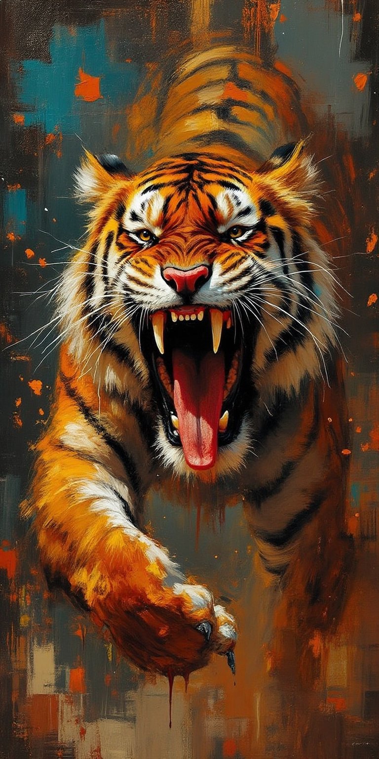 A vivid oil painting, a feroci | image created by yeamau | Tensor.Art