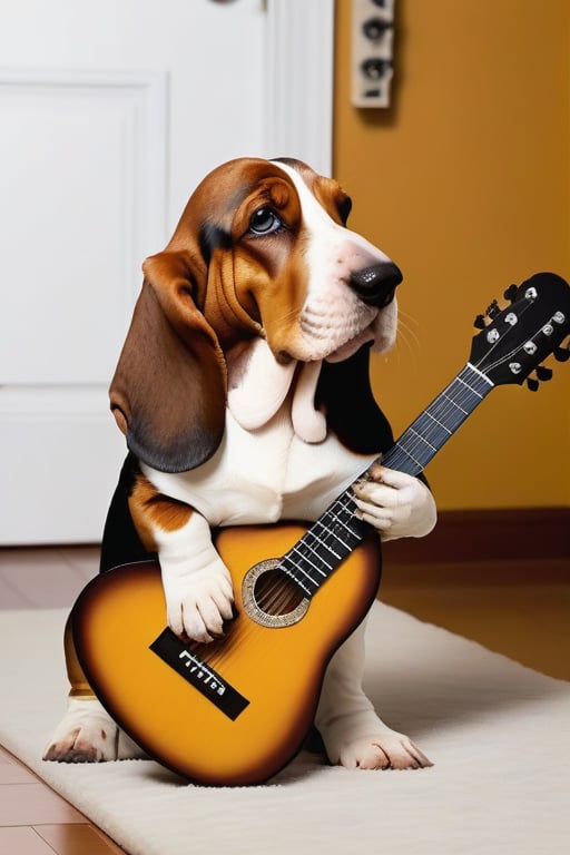 basset hound playing guitar | image created by technosloth | Tensor.Art