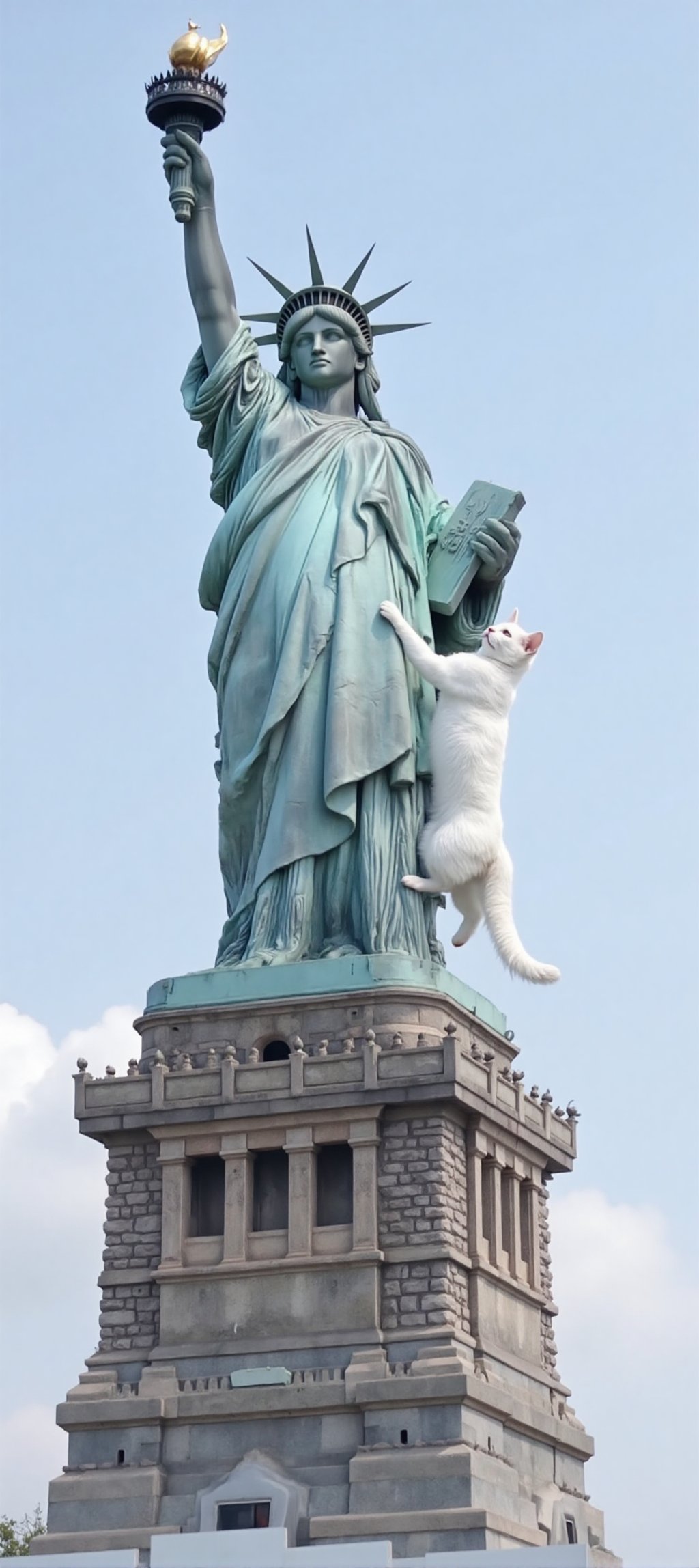 A cute white cat trying to cli | image created by FMA_AI | Tensor.Art