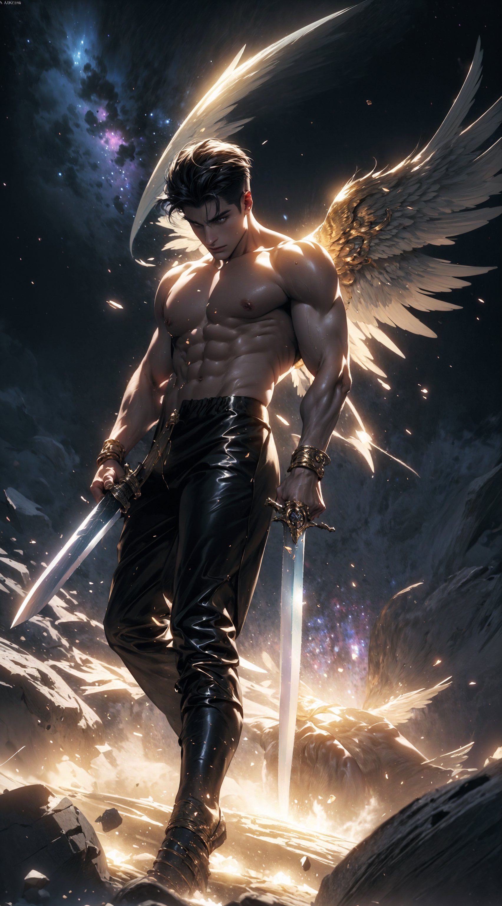 Male angels fighting in the ga | image created by Golf | Tensor.Art