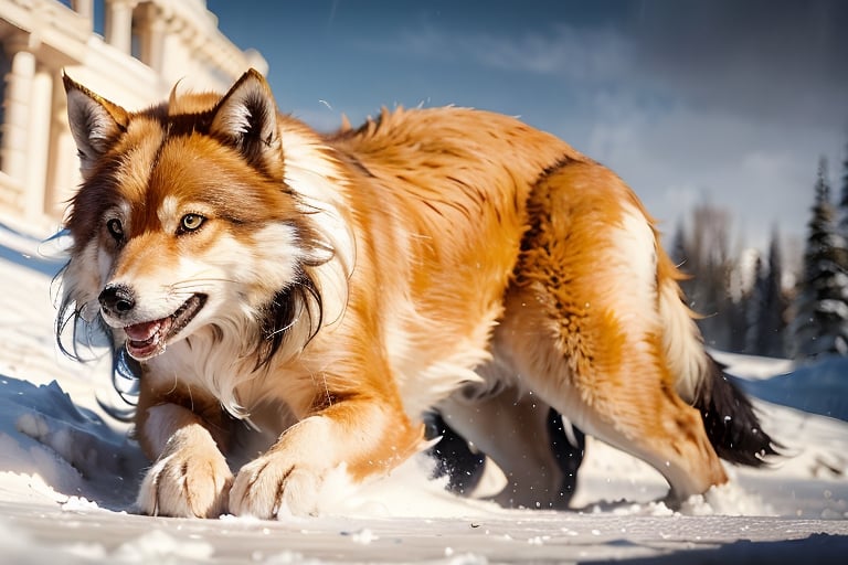 A girl carries a big snow wolf | image created by newsans23 | Tensor.Art