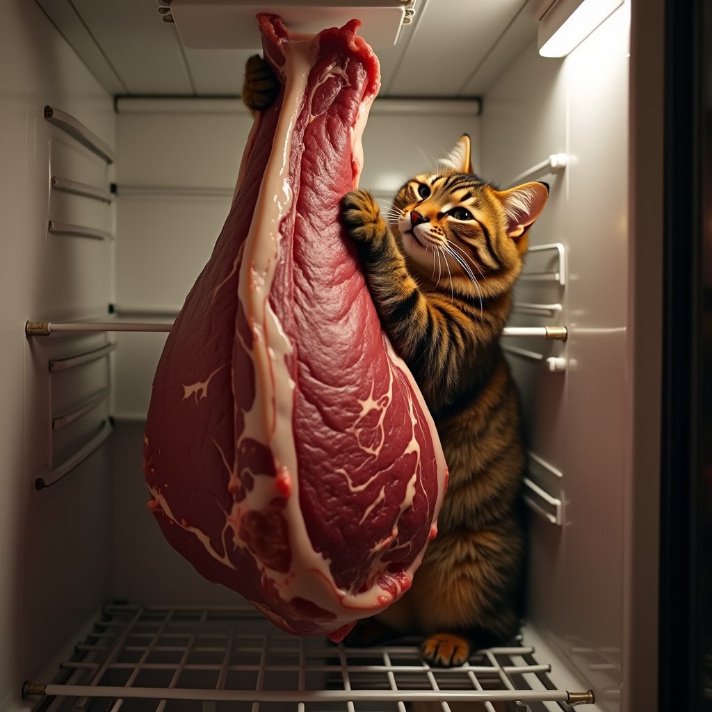 A huge piece of meat hanging i | image created by xBeeusa | Tensor.Art
