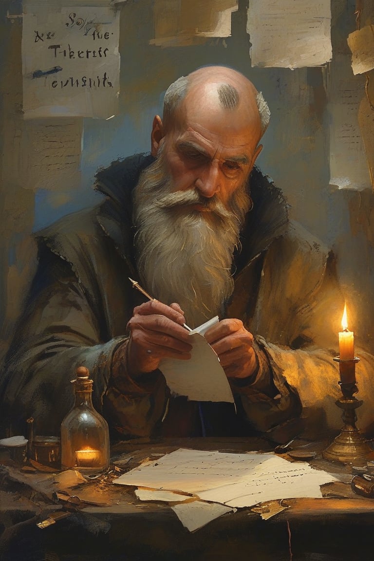 A bearded bald man, engrossed | image created by xBeeusa | Tensor.Art