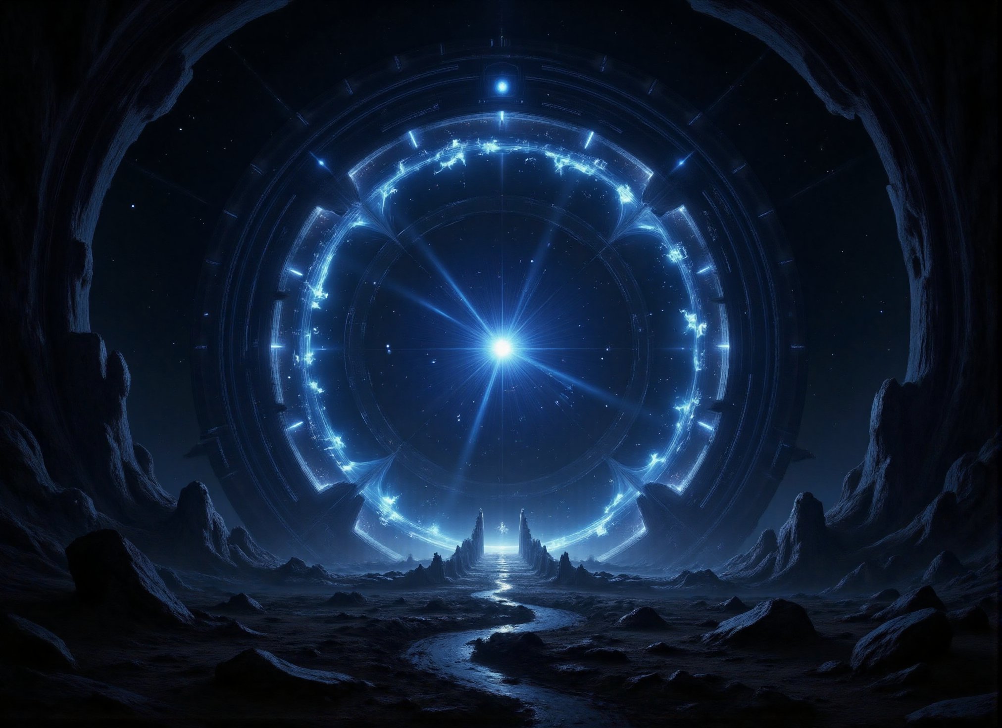 space, illuminated spaceship, | image created by Nerohit33 | Tensor.Art