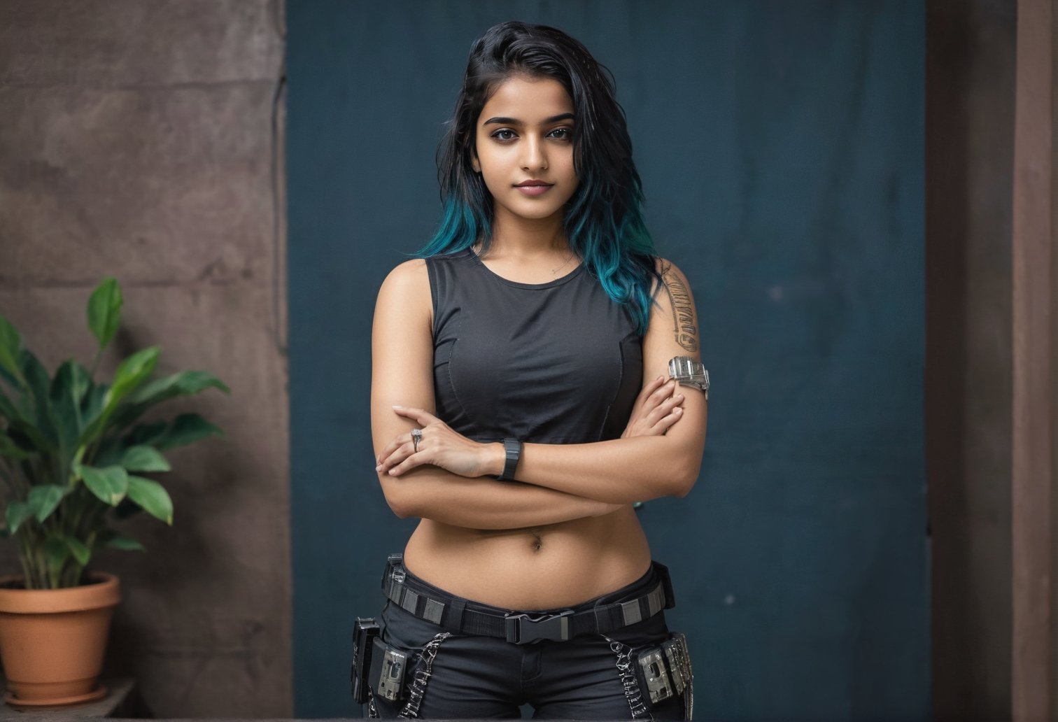 cyberpunk indian girl showing | image created by nick love one | Tensor.Art
