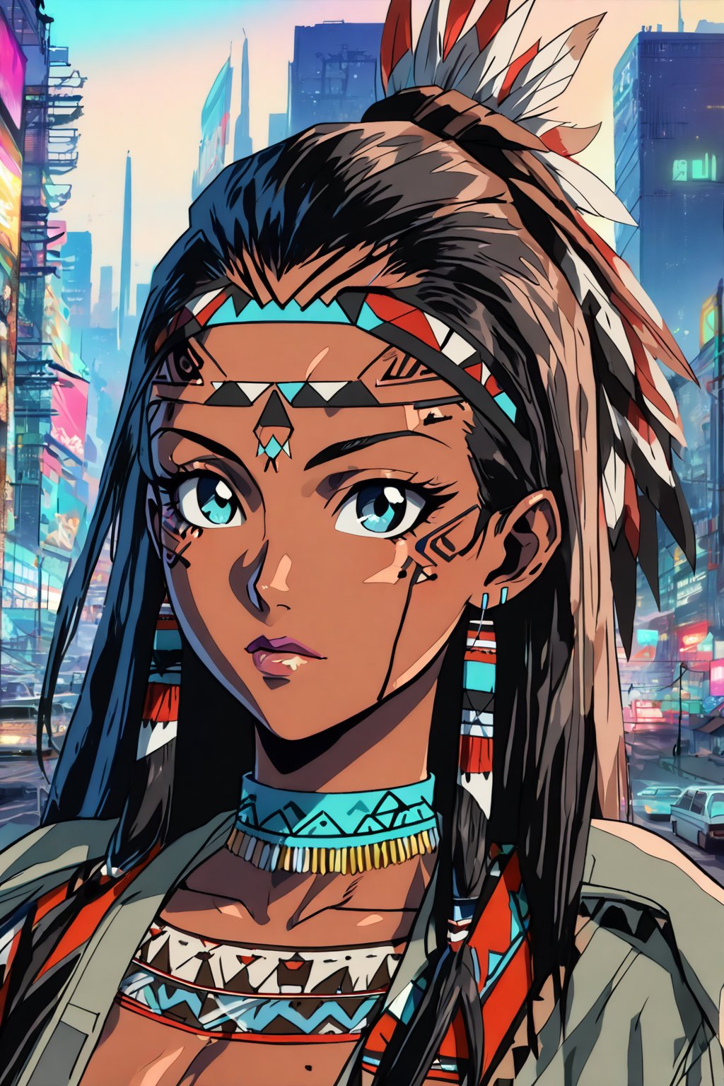 one futuristic nativ-american | image created by Taf | Tensor.Art