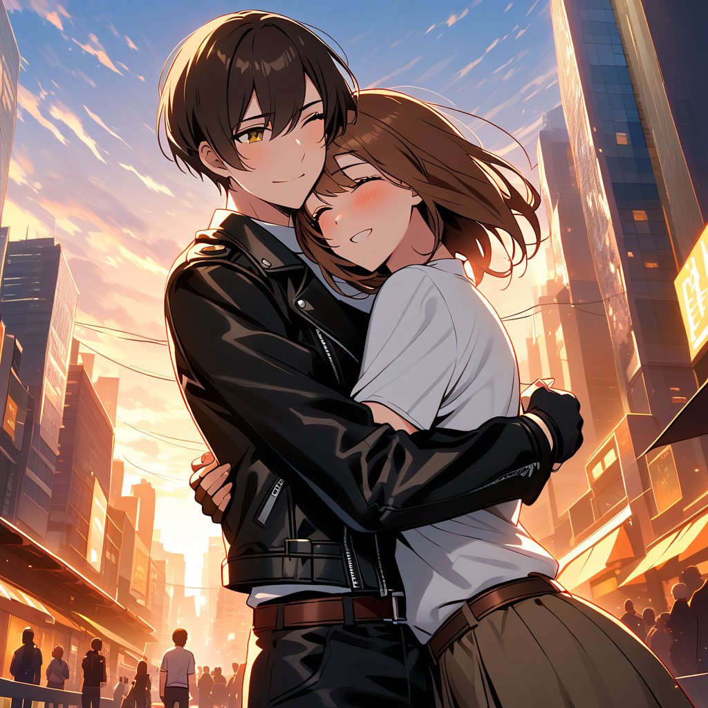 Couple embracing happily in th | image created by KUSANAGI | Tensor.Art