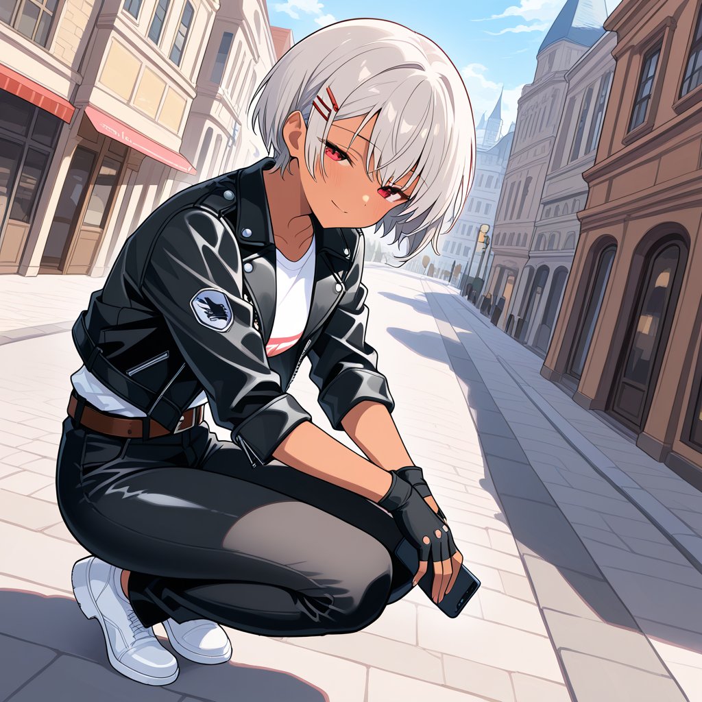 Silver-haired woman crouched o | image created by KUSANAGI | Tensor.Art