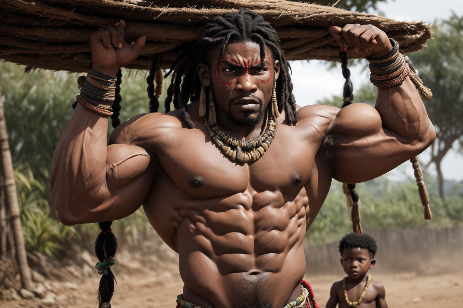 African primitive tribe-warrio | image created by Sarox | Tensor.Art
