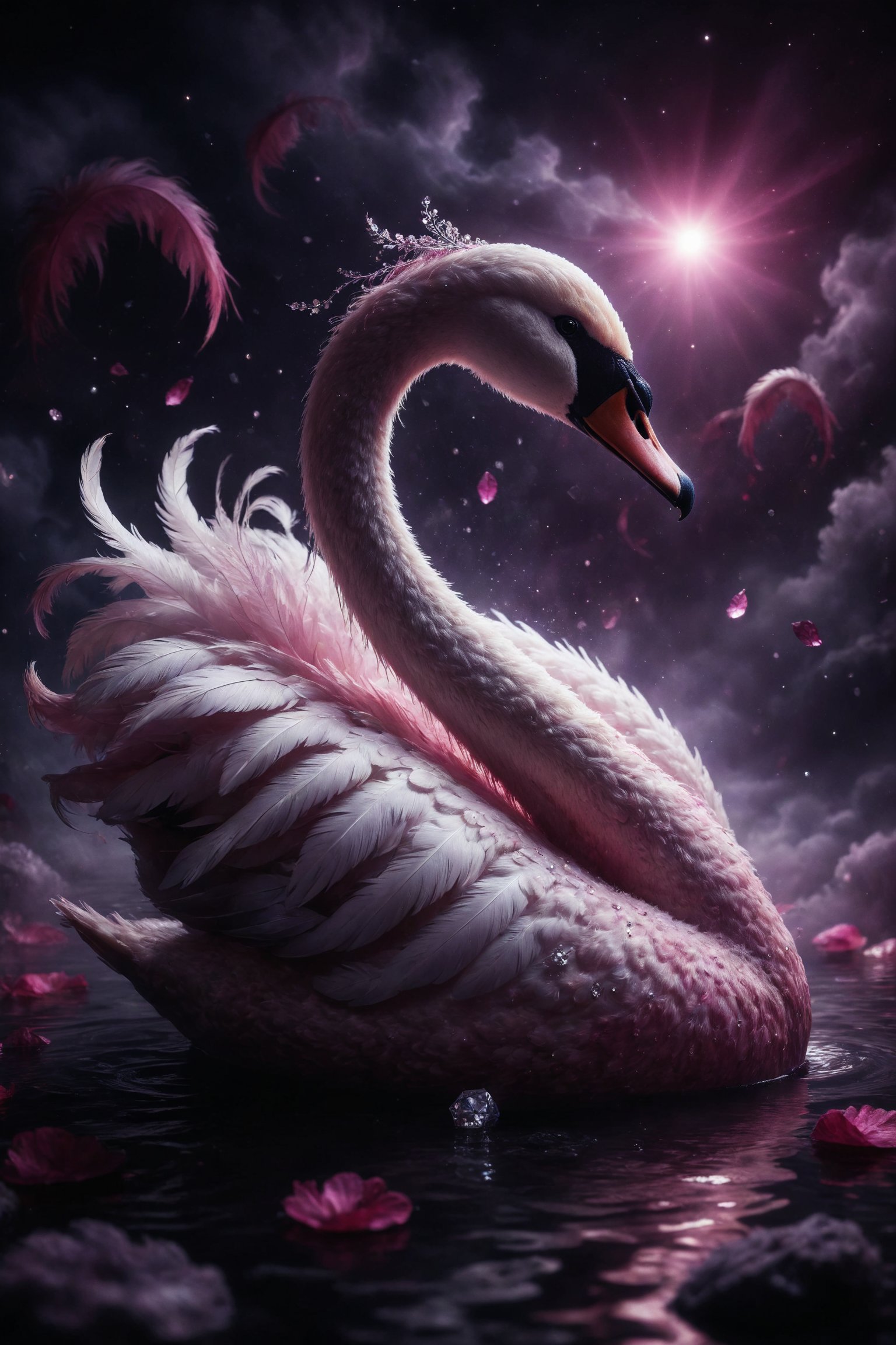 ight pink swan with purple and | image created by QUESOMONOL | Tensor.Art