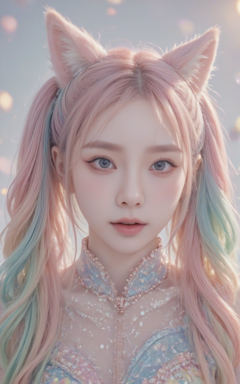 A girl with rainbow twintails | image created by lemonjuice | Tensor.Art
