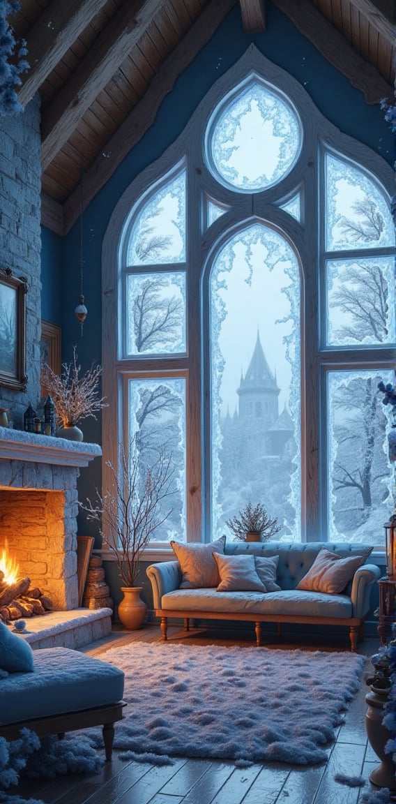 "A cozy living room with frost | image created by Hah | Tensor.Art