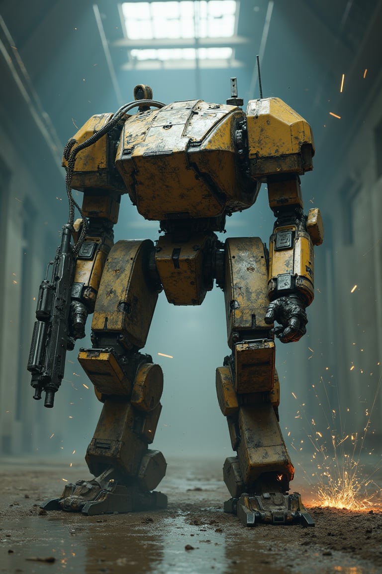 A heavily damaged Combat Mech | image created by GOREXXL | Tensor.Art