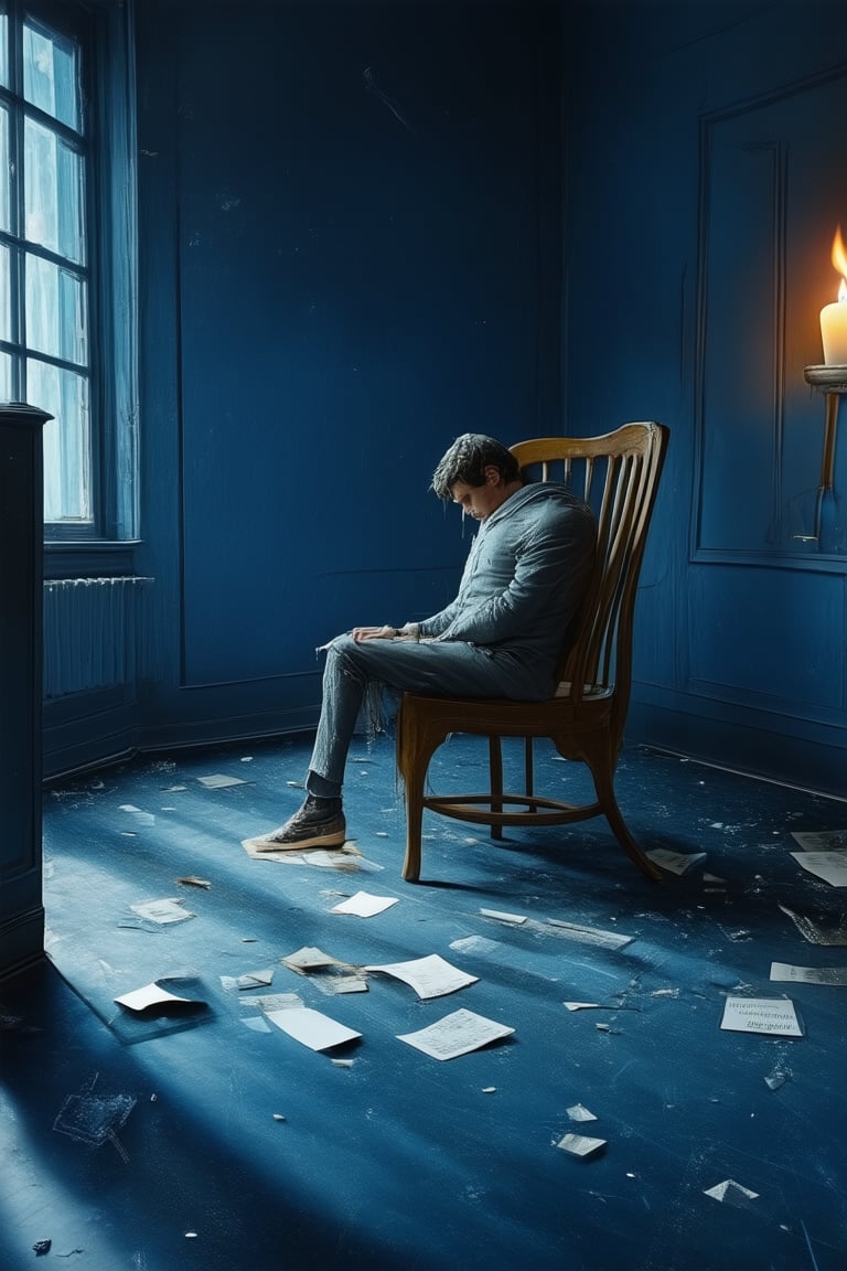 A dark blue realism scene: a m | image created by Lorena Doyle | Tensor.Art