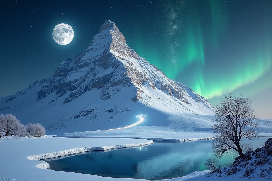 A magical image of a snow moun | image created by Jennifer | Tensor.Art