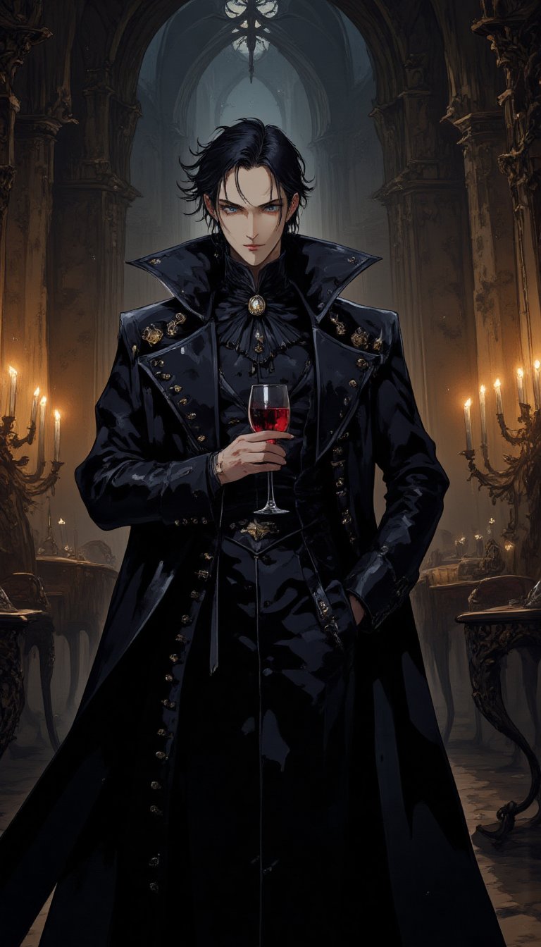 A handsome vampire holding a g | image created by JoJo | Tensor.Art