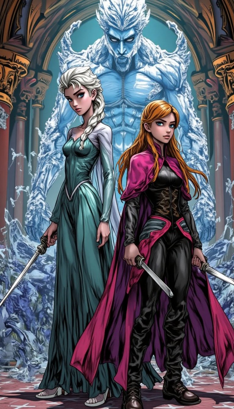 Elsa and Anna In the JoJo's Bi | image created by JoJo | Tensor.Art