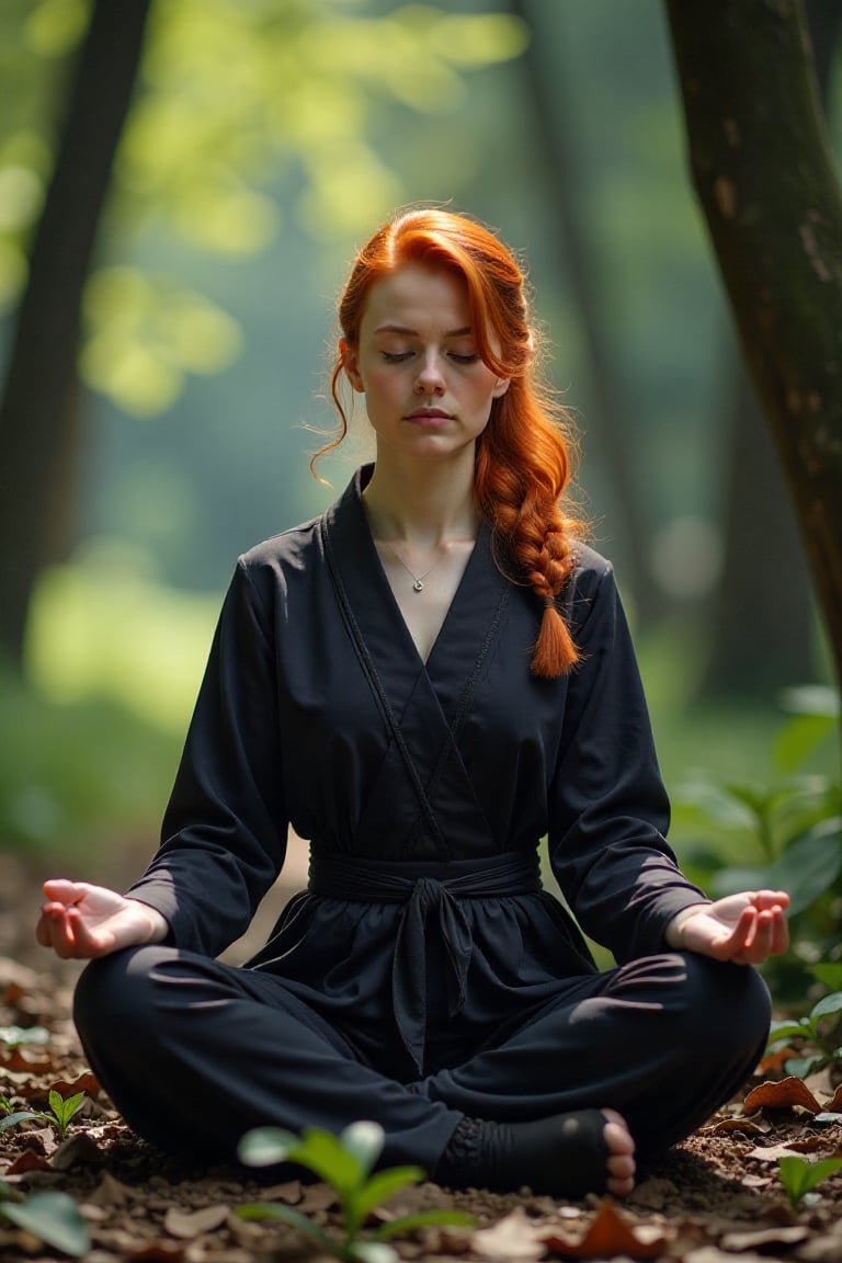 A redhead female ninja meditat | image created by sui | Tensor.Art