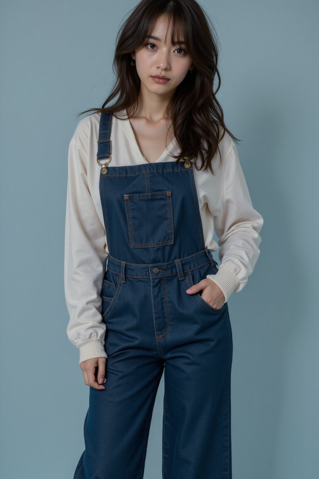 a girl wearing overalls poses | image created by user ...