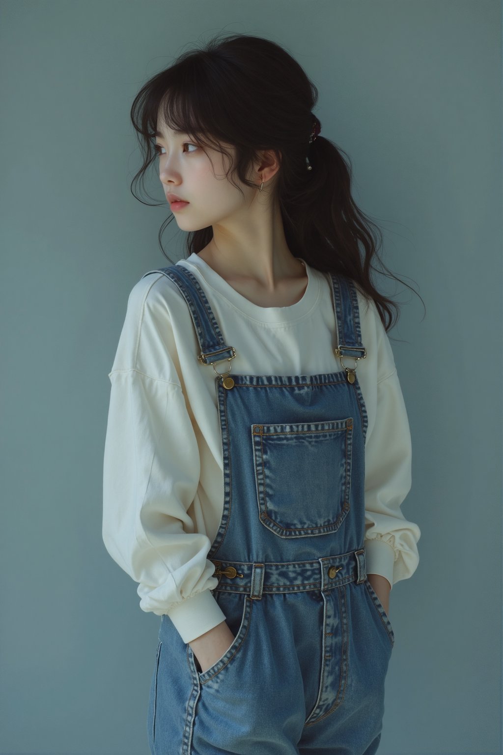 a girl wearing overalls poses | image created by user ...