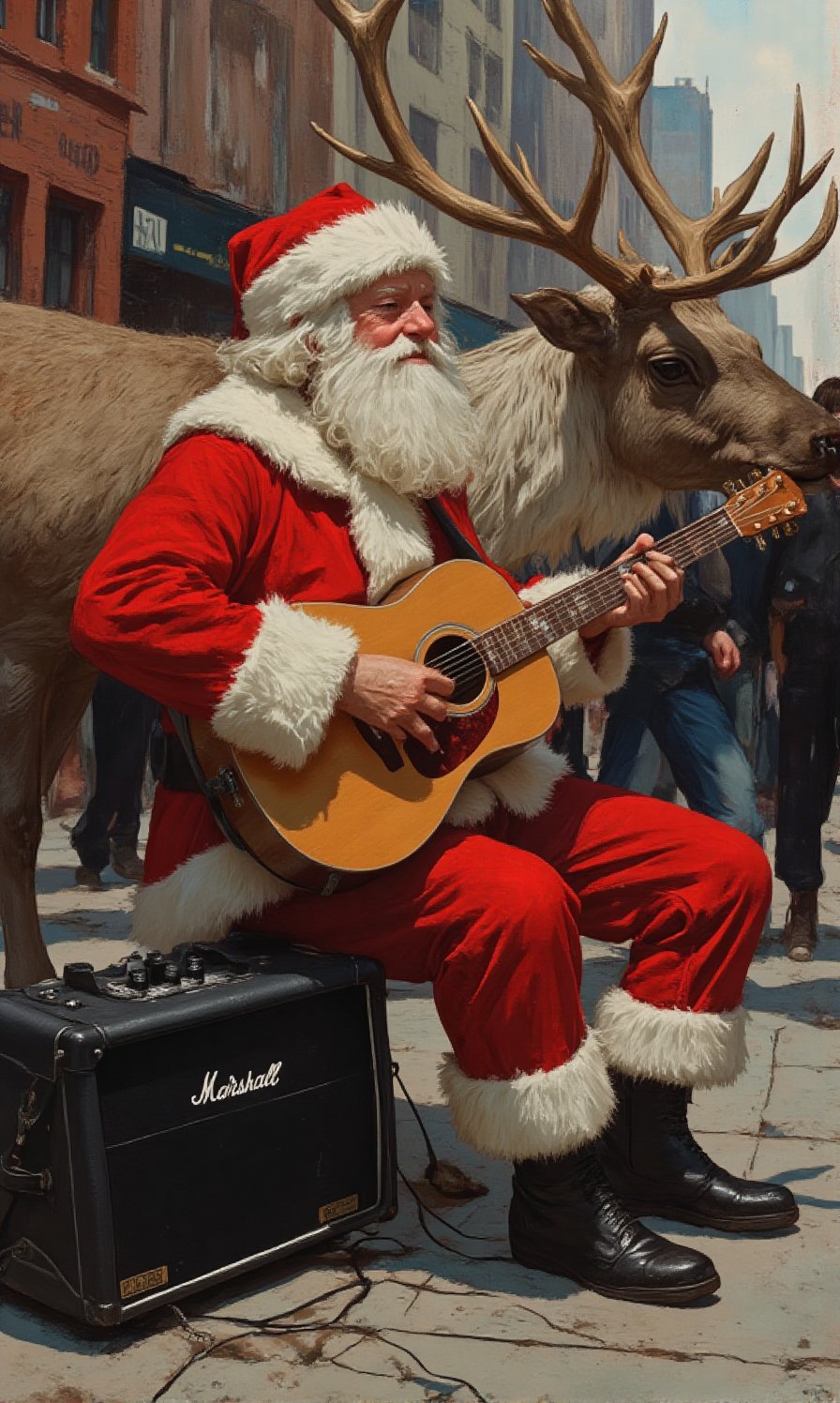 Santa Claus play a guitar at t | image created by ningi | Tensor.Art