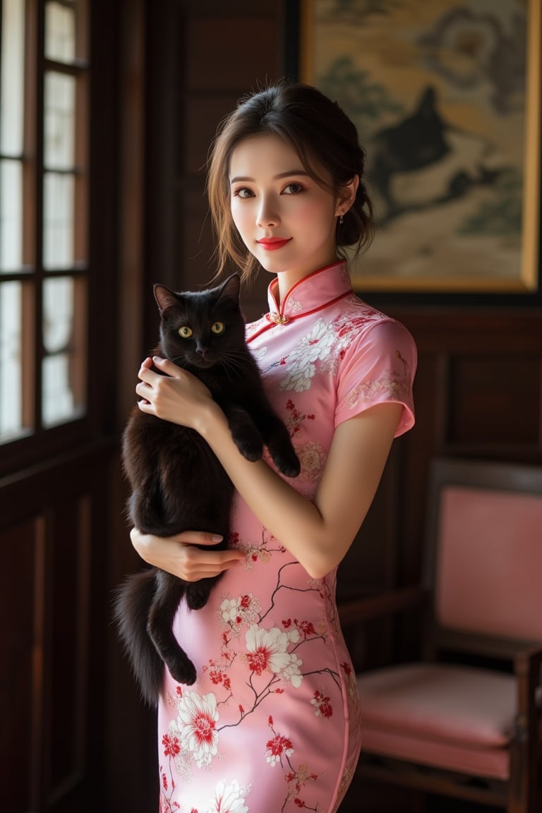 A woman wearing a pink cheongs | image created by Orked Orked | Tensor.Art