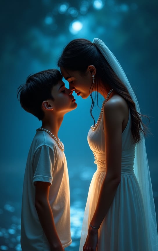 a boy kissing a woman, boy & g | image created by user ...