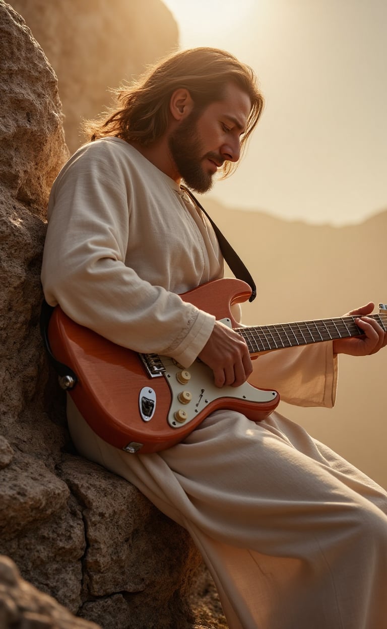 Close-up shot of Jesus playing | image created by Carma | Tensor.Art