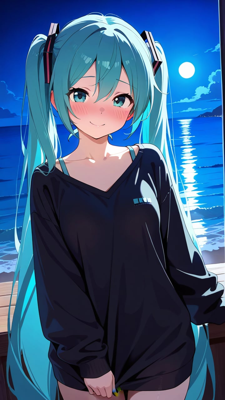 Hatsune Miku on Moonlight 🌕 | image created by Meow ^_^ | Tensor.Art