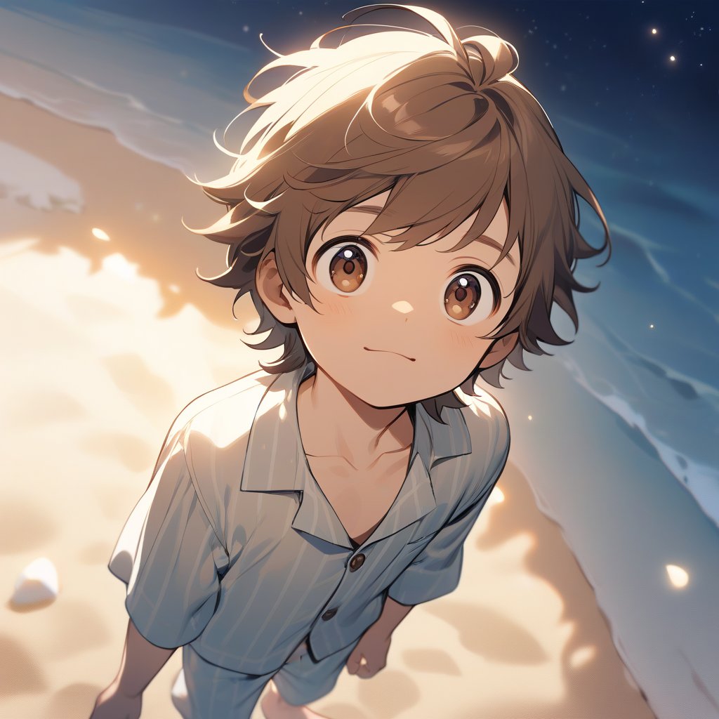 A boy is walking on the beach | image created by user ...