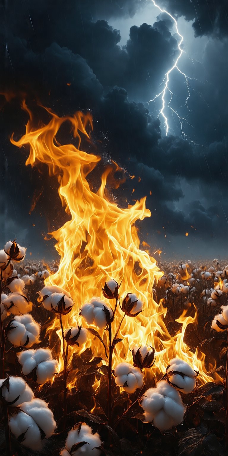 ((Field of burning cotton. Ra | image created by Zaoza | Tensor.Art