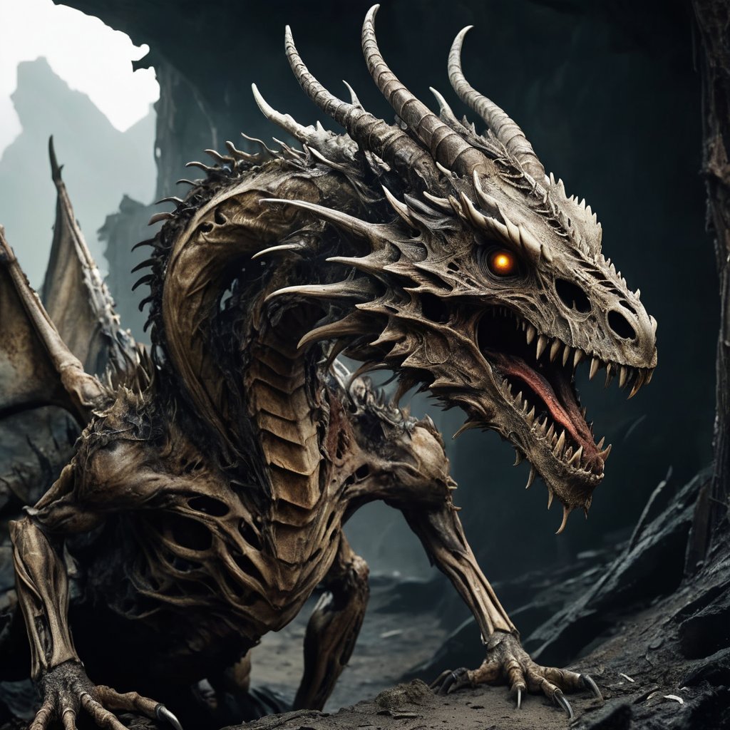 Skeletal Dragon defends eggs s | image created by Spotastic | Tensor.Art