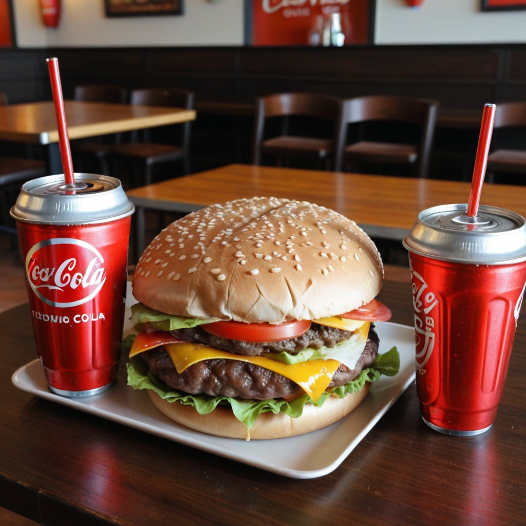 burger and cola | image created by user_796964884653916038 | Tensor.Art