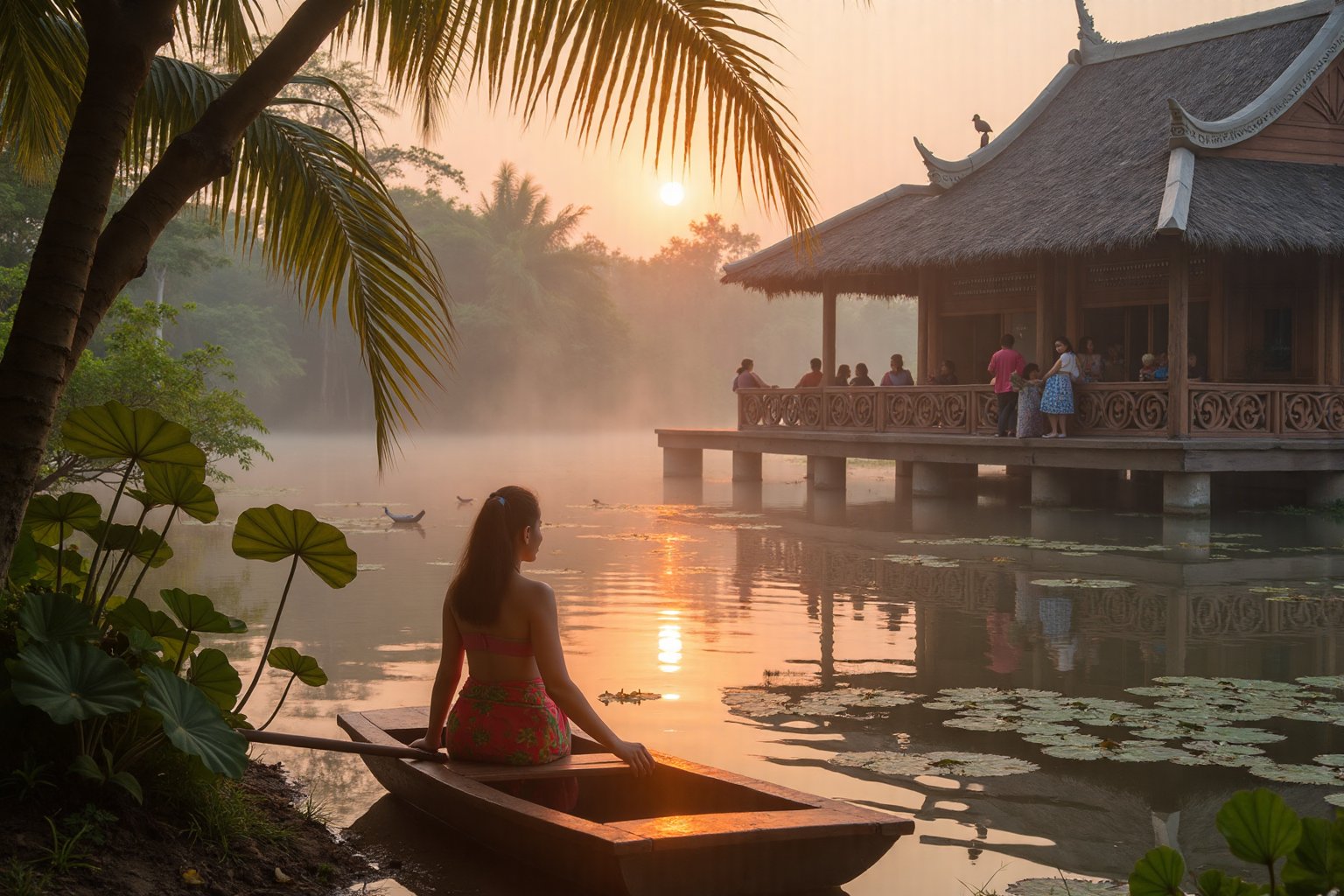Central Thai house by the rive | image created by suriya Ai | Tensor.Art